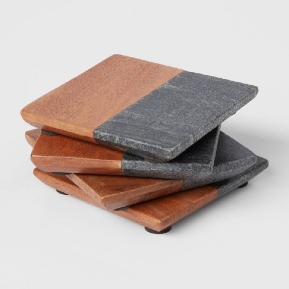 Threshold | Dining | Nwt Threshold 4pk Marble And Wood Coasters Dark ...